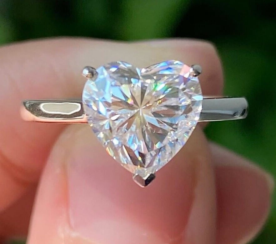 2Ct Lab Created Diamond Heart Cut Solitaire Ring For Her 14K White Gold ...