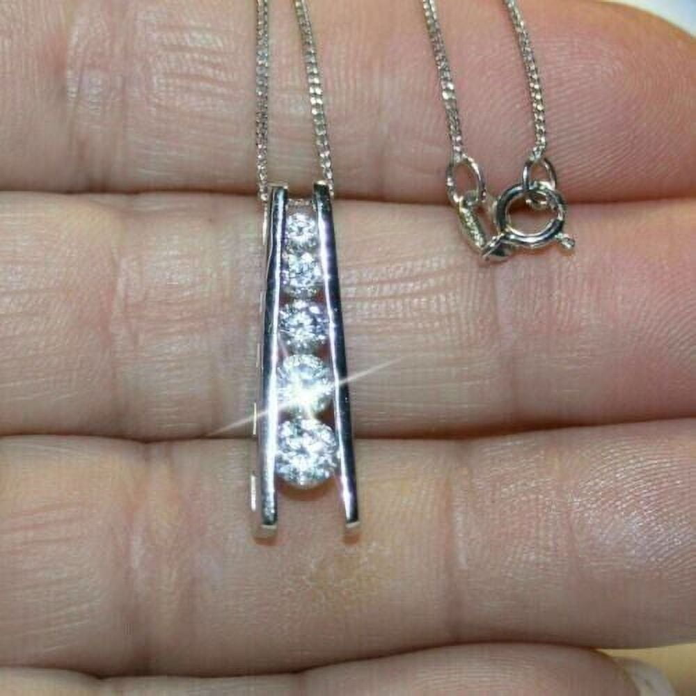 2Ct Lab Created Diamond Ladder 5 Stone Pendant Necklaces 14K White Gold ...