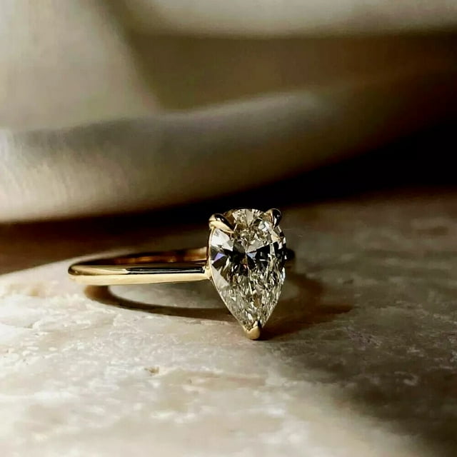 2Ct Lab Created Diamond Pear Cut Women's Engagement Ring 14K Yellow ...