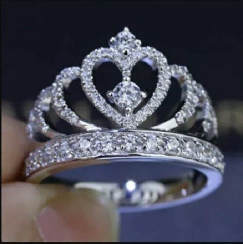 2Ct Lab-Created Diamond Princess Crown Engagement Ring 14k White Gold ...