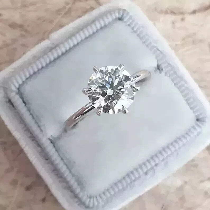 2Ct Lab Created Diamond Round Cut Solitaire Beauty Ring 14K White Gold ...