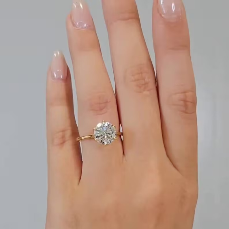 2Ct Lab Created Diamond Round Cut Wedding Ring 14K Yellow Gold Plated ...