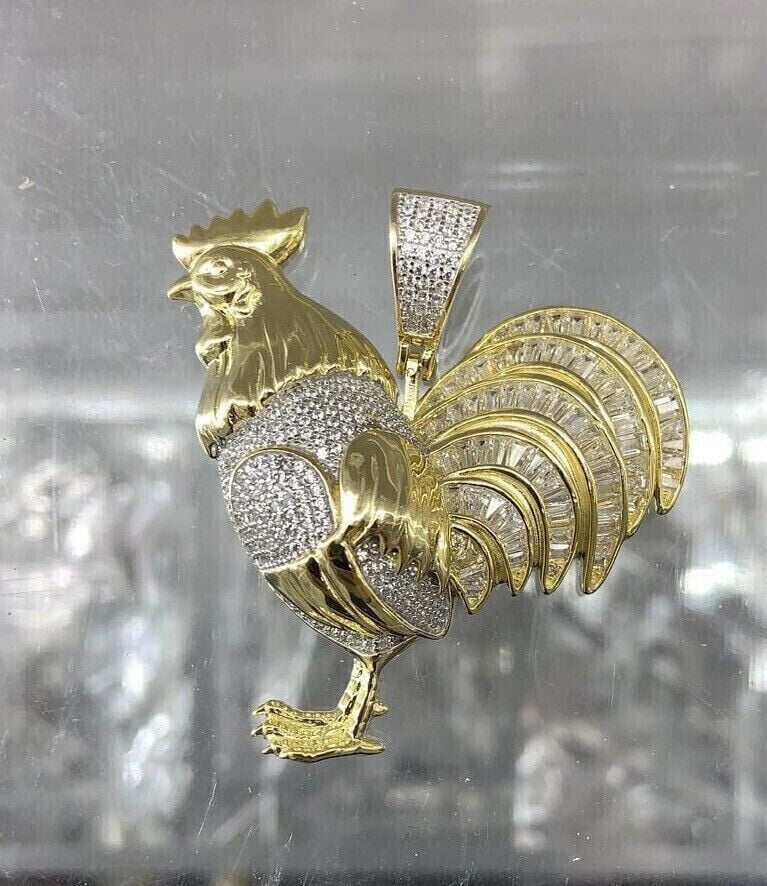 2Ct Lab Created Diamond Round Rooster Chicken Pendant 14K Yellow Gold Finish - Walmart.com