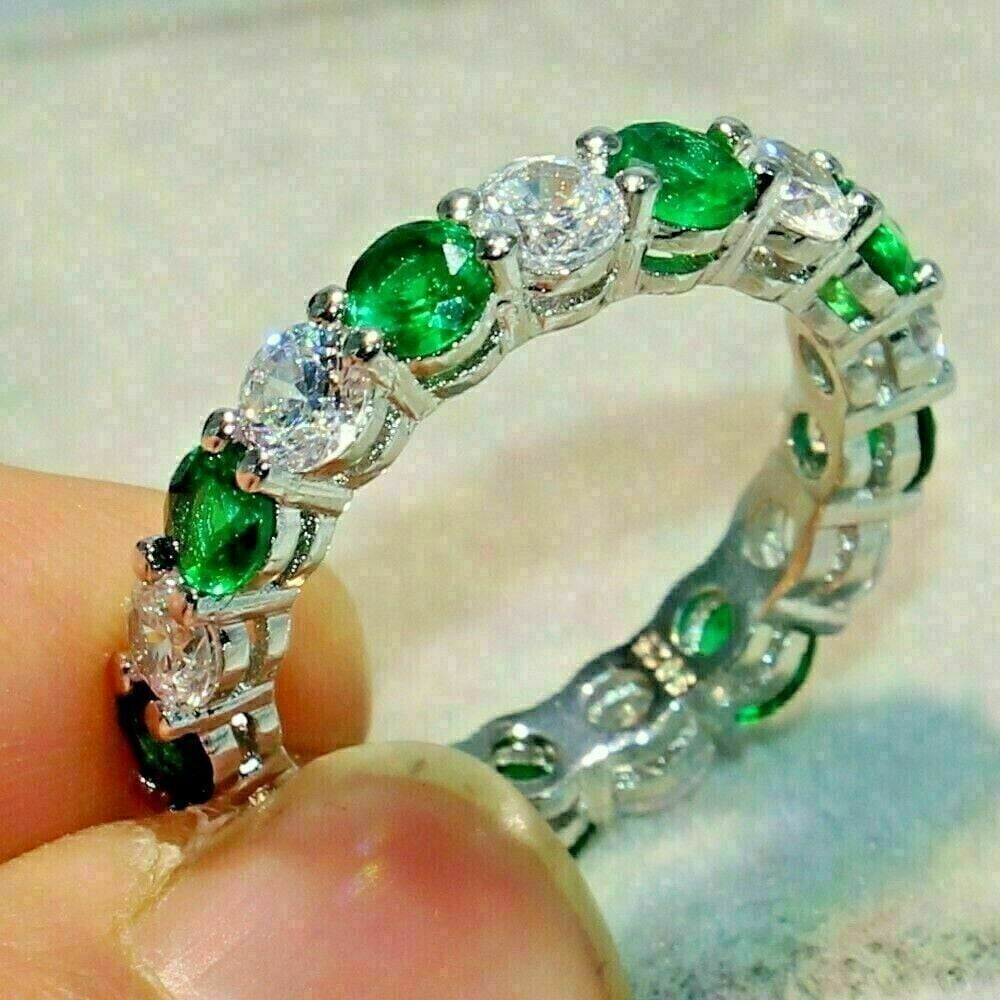 2Ct Lab-Created Emerald & Diamond Full Eternity Ring Band 14K White ...