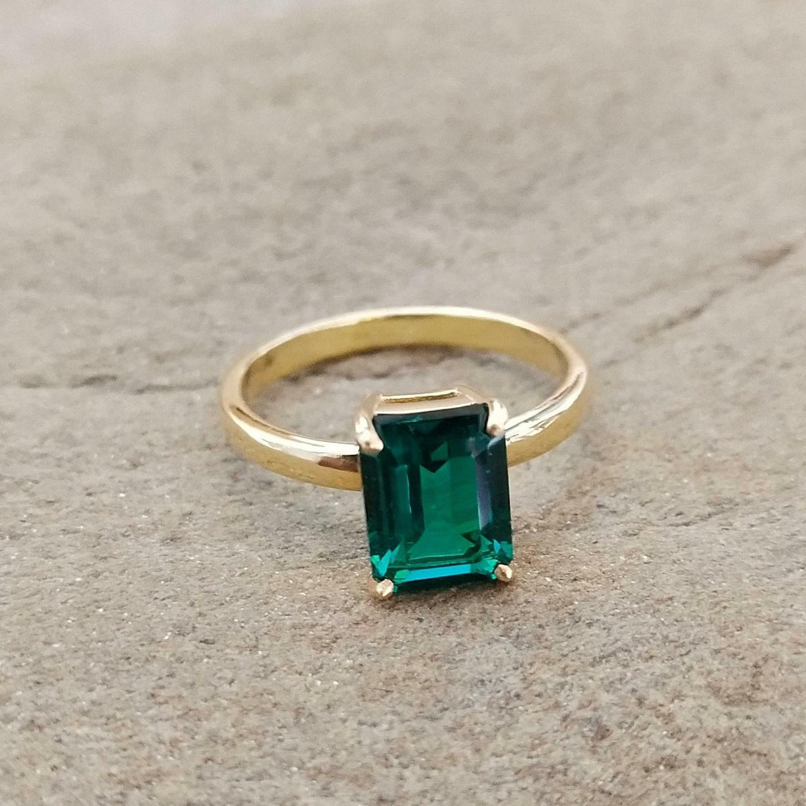 2Ct Lab Created Emerald Solitaire Ring Emerald Cut 14K Yellow Gold ...