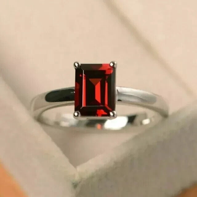 2Ct Lab Created Garnet Emerald Cut Women's Engagement Ring 14K White ...