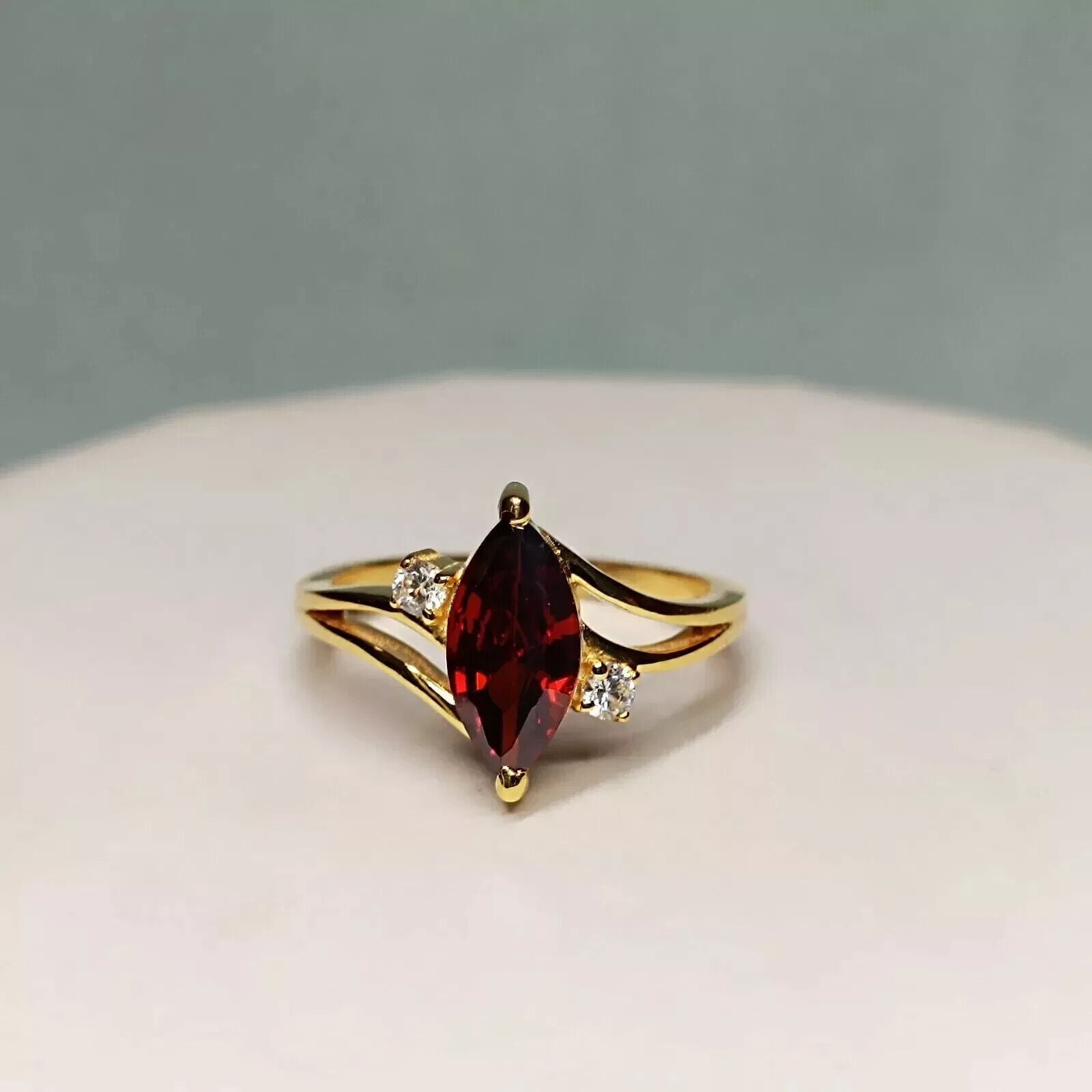2Ct Lab Created Red Garnet & Diamond Marquise Cut Women's Engagement ...