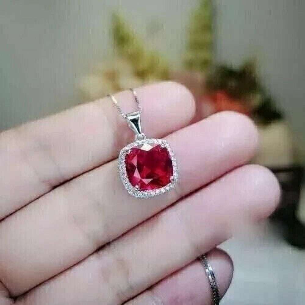 2Ct Lab Created Red Ruby Diamond Halo Pendant Necklace In 14K White ...
