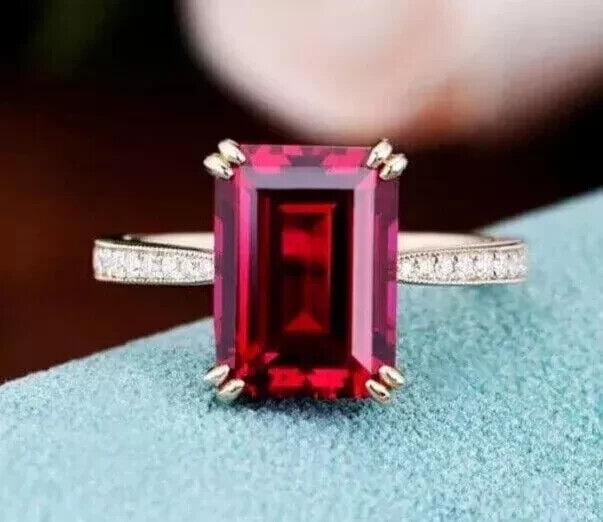 2Ct Lab Created Red Ruby Emerald Cut Classy & Premium Engagement Cute ...