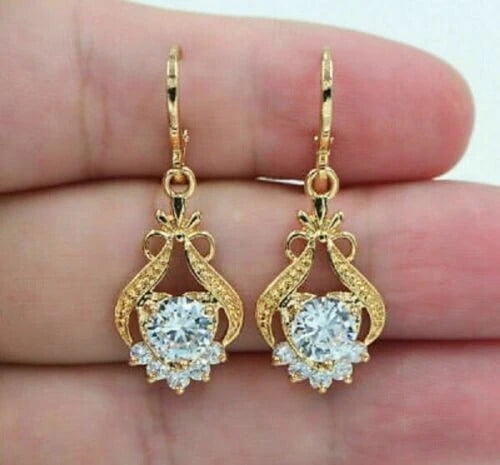 2Ct Lab Created Round Diamond Drop/Dangle Earring 14K Yellow Gold ...