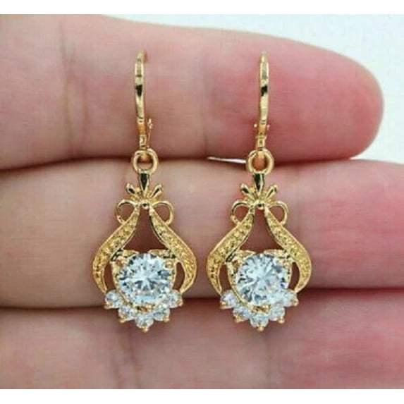 2Ct Lab Created Round Diamond Drop/Dangle Earring 14K Yellow Gold ...
