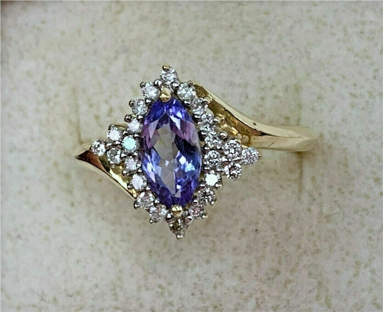 2Ct Marquise Cut Lab Created Blue Tanzanite Diamond Cocktail Ring 14K ...