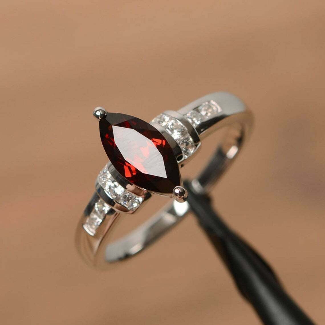 2Ct Marquise Cut Lab Created Red Garnet Engagement Ring 14K White Gold ...