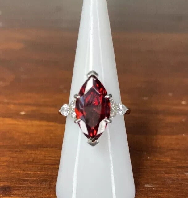 2Ct Marquise Cut Lab-Created Red Garnet Women Engagement Ring 14k White ...