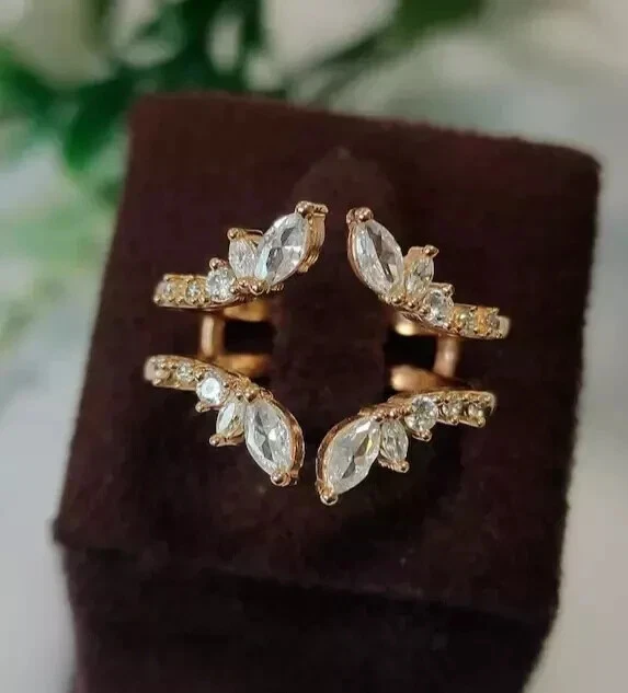 2Ct Marquise Cut Simulated Diamond Enhance Wrap Guard Wedding Ring 14K ...