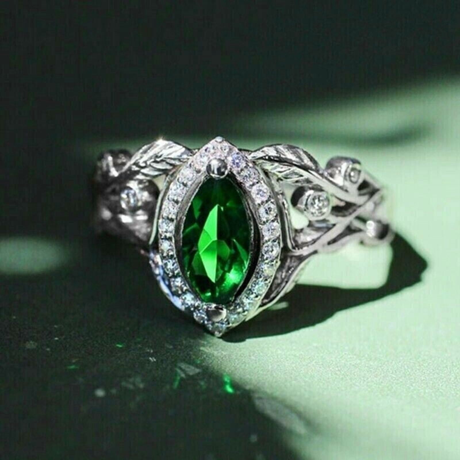 2Ct Marquise Cut Simulated Green Emerald Halo Band Ring 14K White Gold ...