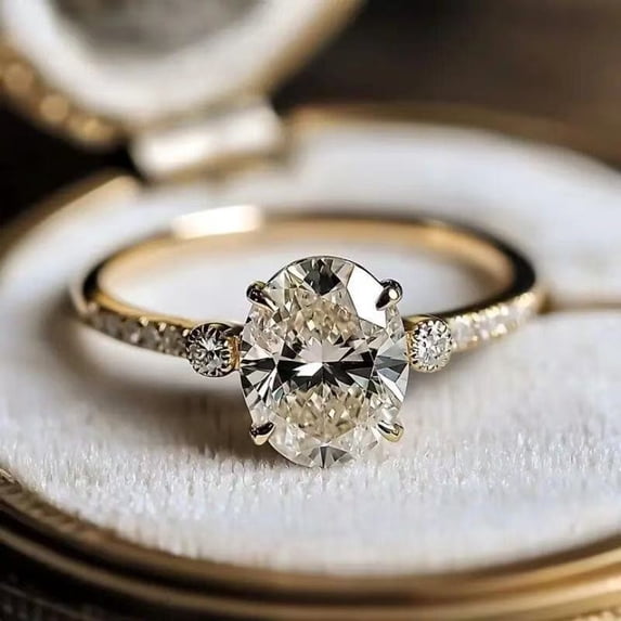 2Ct Oval Cut Diamond Women's Solitaire Ring 14K Yellow Gold Plated ...
