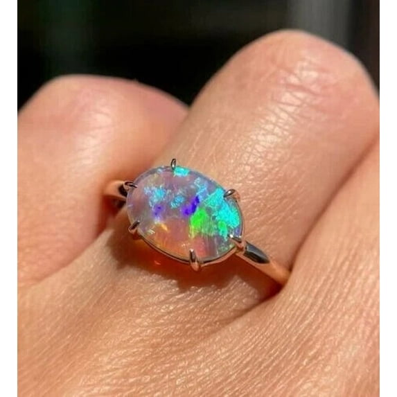 2Ct Oval Cut Fire Opal Solitaire Engagement Ring 14K Yellow Gold Plated ...