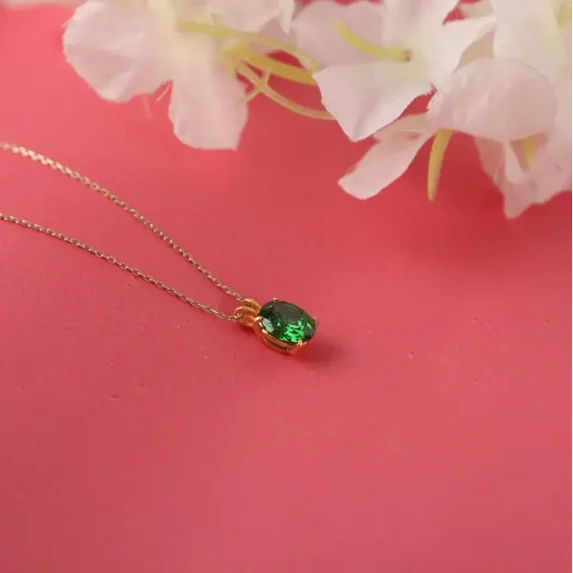 2Ct Oval Cut Lab Created Emerald Pendant Chain 14K Yellow Gold Plated ...