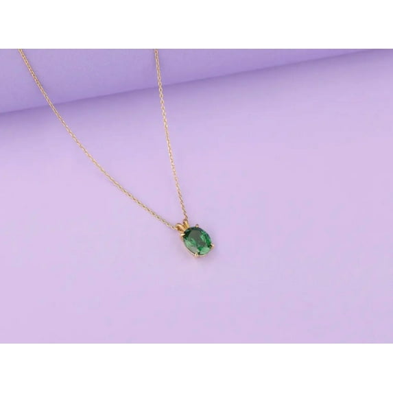 2Ct Oval Cut Lab Created Emerald Pendant Chain 14K Yellow Gold Plated ...