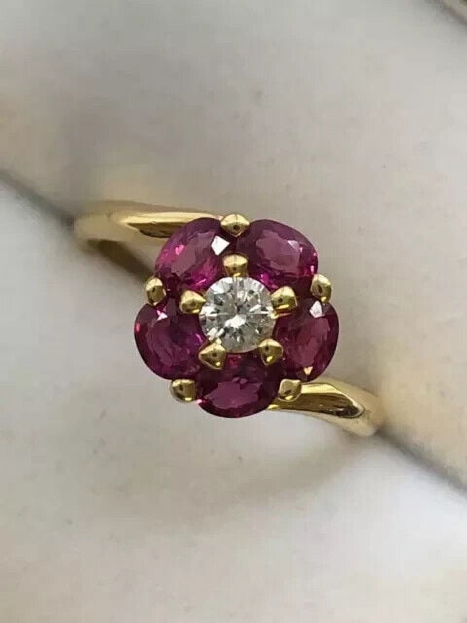 2Ct Oval Cut Lab-Created Red Ruby Women's Flower Wedding Ring 14k ...