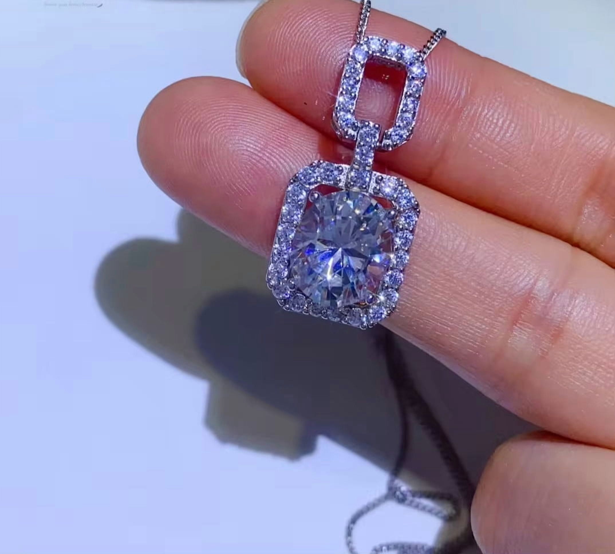 2Ct Oval Cut Moissanite Dangle Halo Pendant 14K White Gold Plated 18 ...