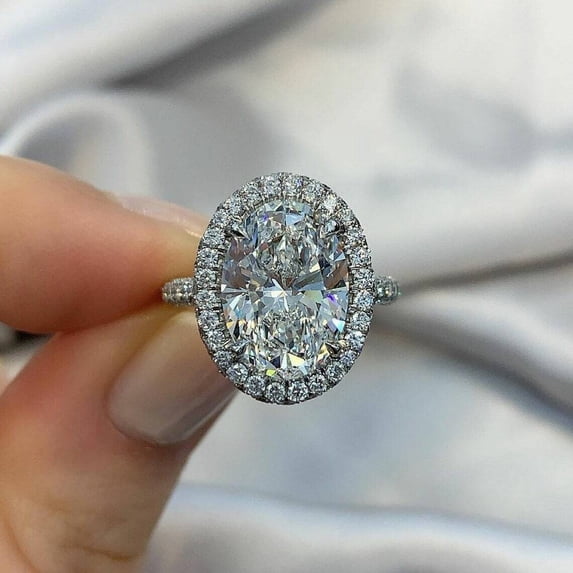 2Ct Oval Cut Moissnite Wedding Halo Ring 14k White Gold Plated ...