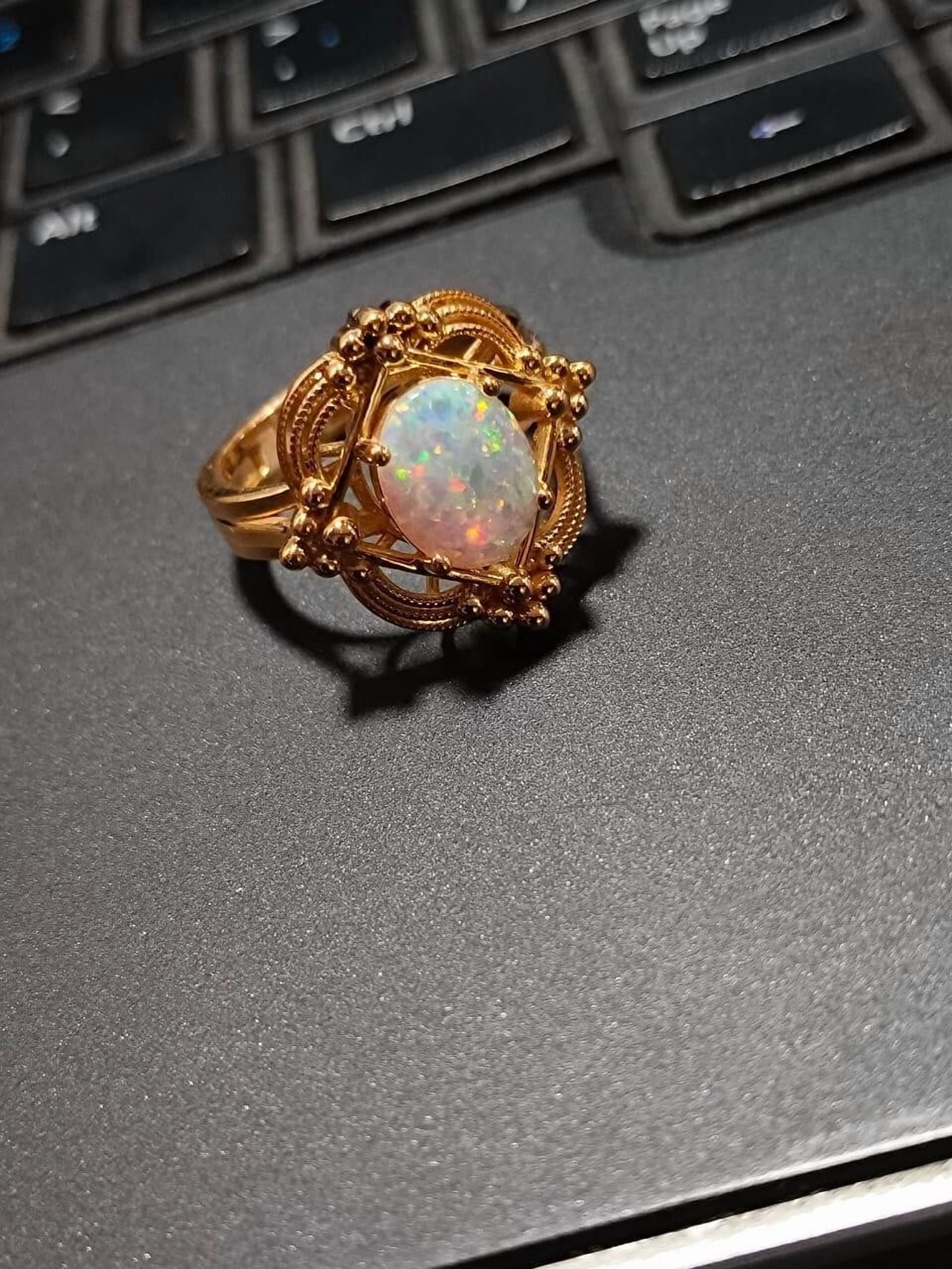 2Ct Oval Cut Natural Fire Opal Solitaire Engagement Ring 14K Yellow ...