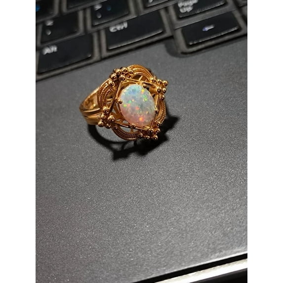 2Ct Oval Cut Natural Fire Opal Solitaire Engagement Ring 14K Yellow ...