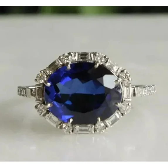 2Ct Oval Cut Simulated Blue Sapphire Diamond Women's Halo Engagement ...