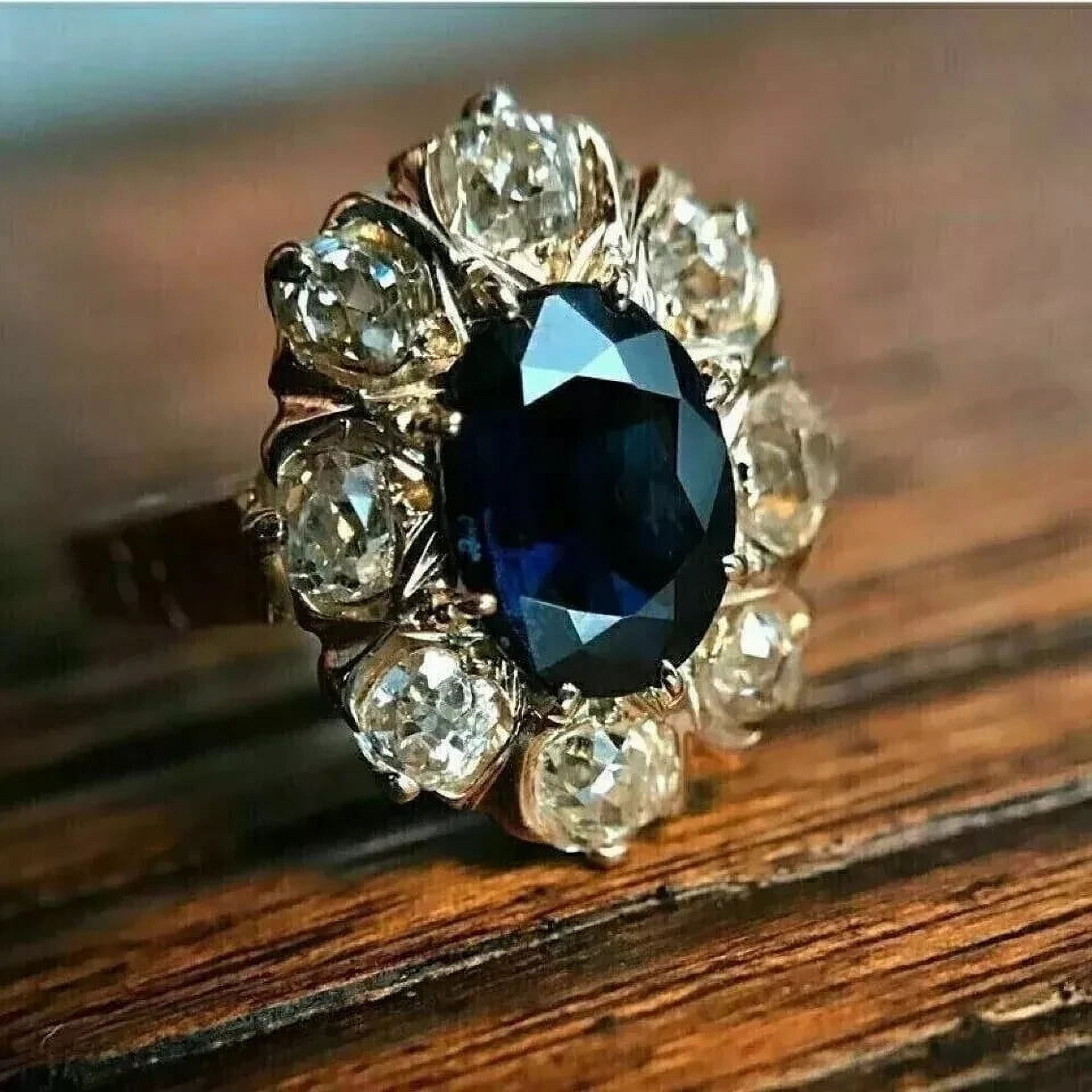 2Ct Oval Cut Simulated Blue Sapphire Women's Engagement Halo Ring 14k Yellow Gold Plated ...