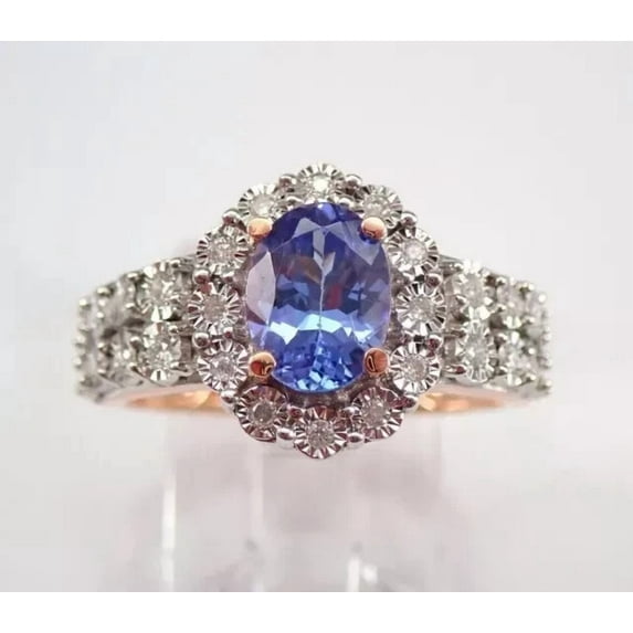2Ct Oval Cut Simulated Blue Tanzanite Ring Halo Engagement Ring 14k ...