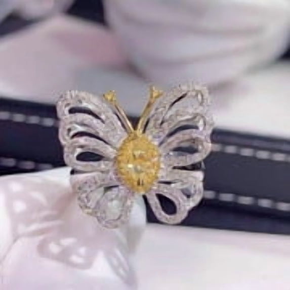 2Ct Oval Cut Simulated Citrine Women's Butterfly Party Wear Ring In 14K ...