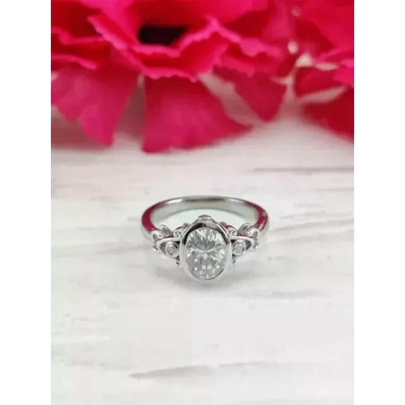 2Ct Oval Cut Simulated Diamond Women's Bnad Engagement Ring 14k White ...