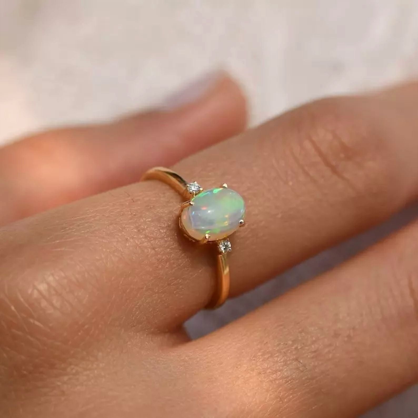 2Ct Oval Cut Simulated Fire Opal Three Stone Ring 14K Yellow Gold ...