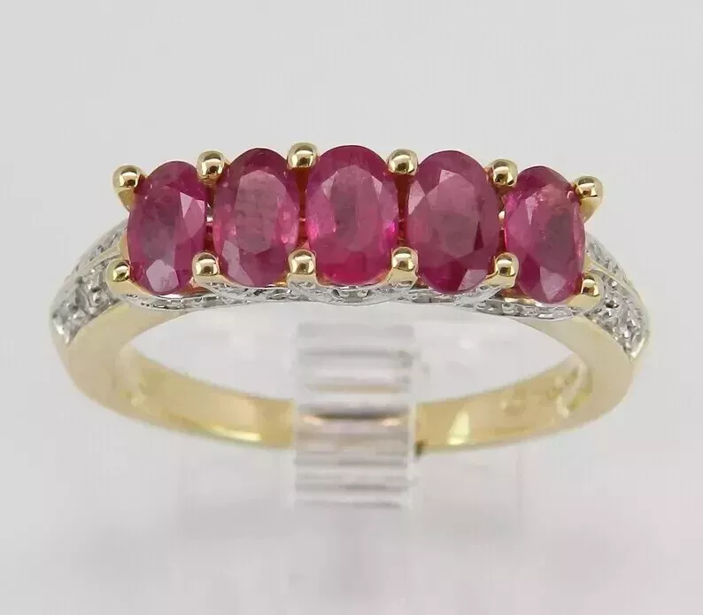 2Ct Oval Cut Simulated Red Ruby Five Stone Band Ring 14k Yellow Gold Plated Silver - Walmart.com