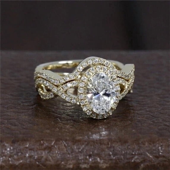 2Ct Oval Lab-Created Diamond Women's Bridal Ring Set 14K Yellow Gold ...