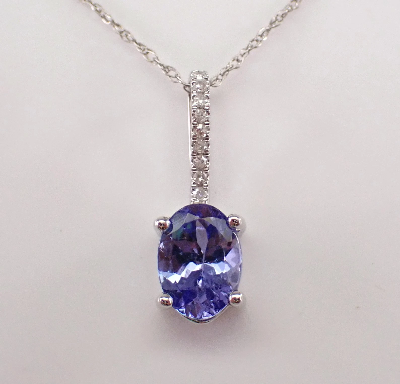2Ct Oval Lab Created Tanzanite Solitaire Pendant 14K White Gold Plated ...
