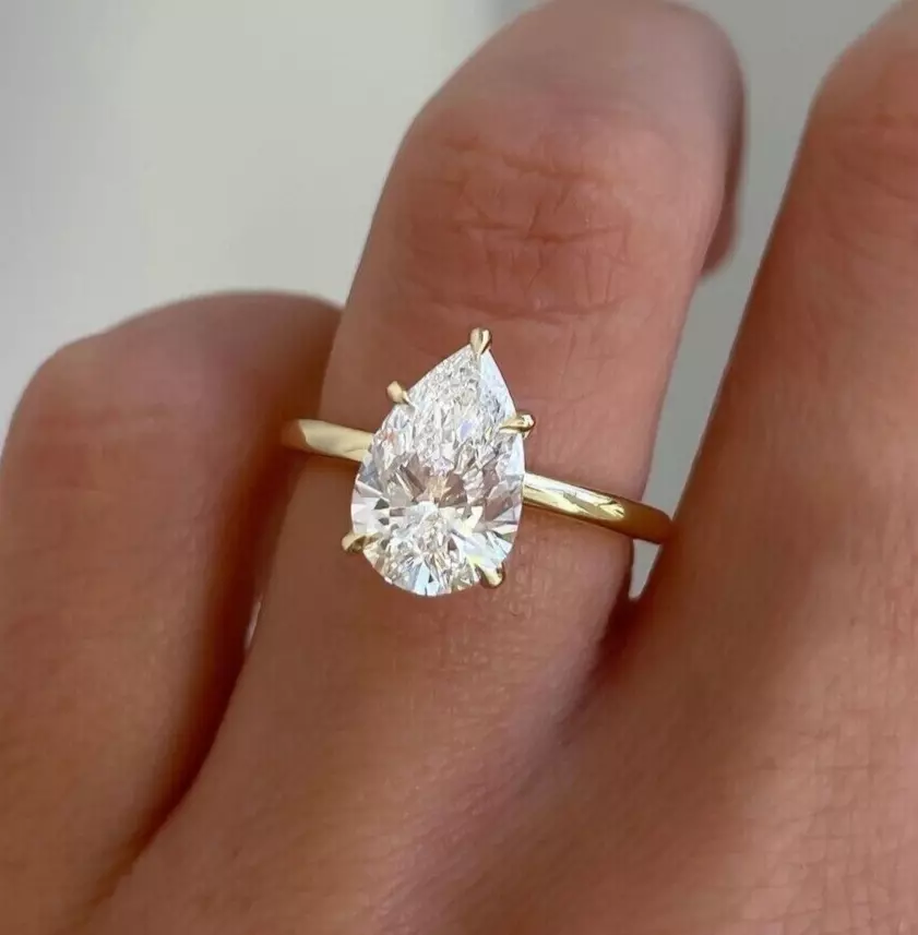 2Ct Pear Cut G-VS1 Lab Grown Diamond Women's Pretty Engagement Ring ...