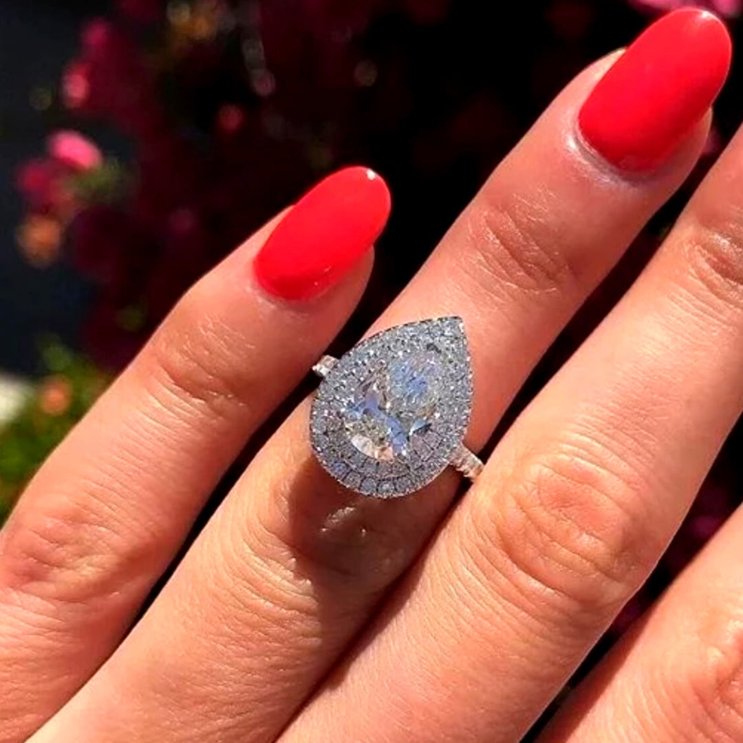 2Ct Pear Cut Lab Created Diamond 14K White Gold Plated Cocktail Ring ...