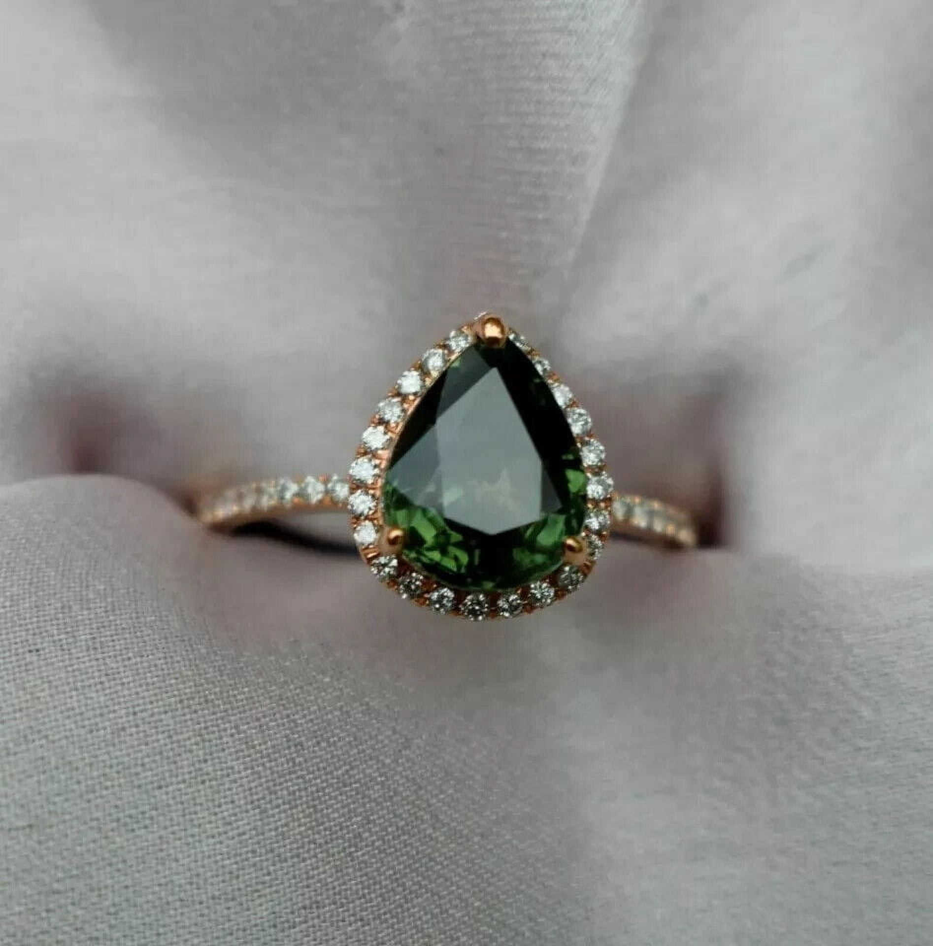 2Ct Pear Cut Lab-Created Green Emerald 14K Rose Gold Plated Women's ...