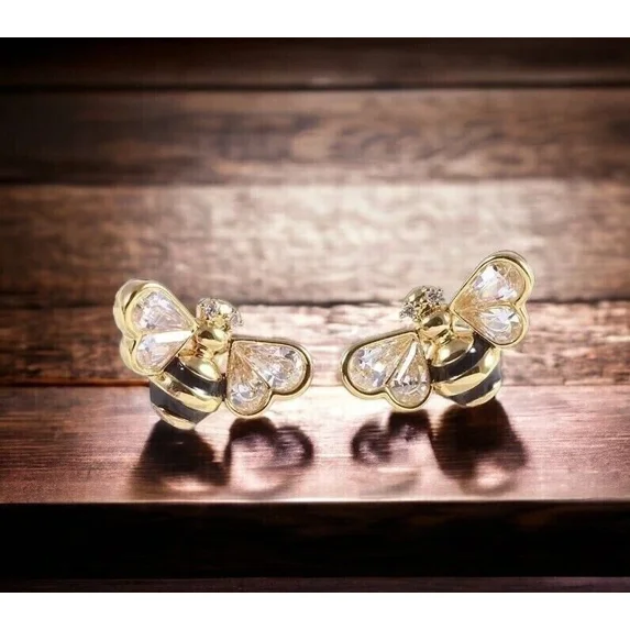 2Ct Pear Cut Simulated Diamond Honey Bee Stud Earrings 14K Yellow Gold ...