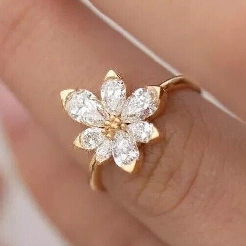 2Ct Pear Cut Simulated Diamond Women's Engagement Ring 14K Yellow Gold ...