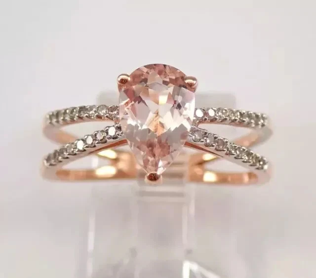 2Ct Pear Cut Simulated Morganite & Diamond Women's Engagement Ring 14k ...