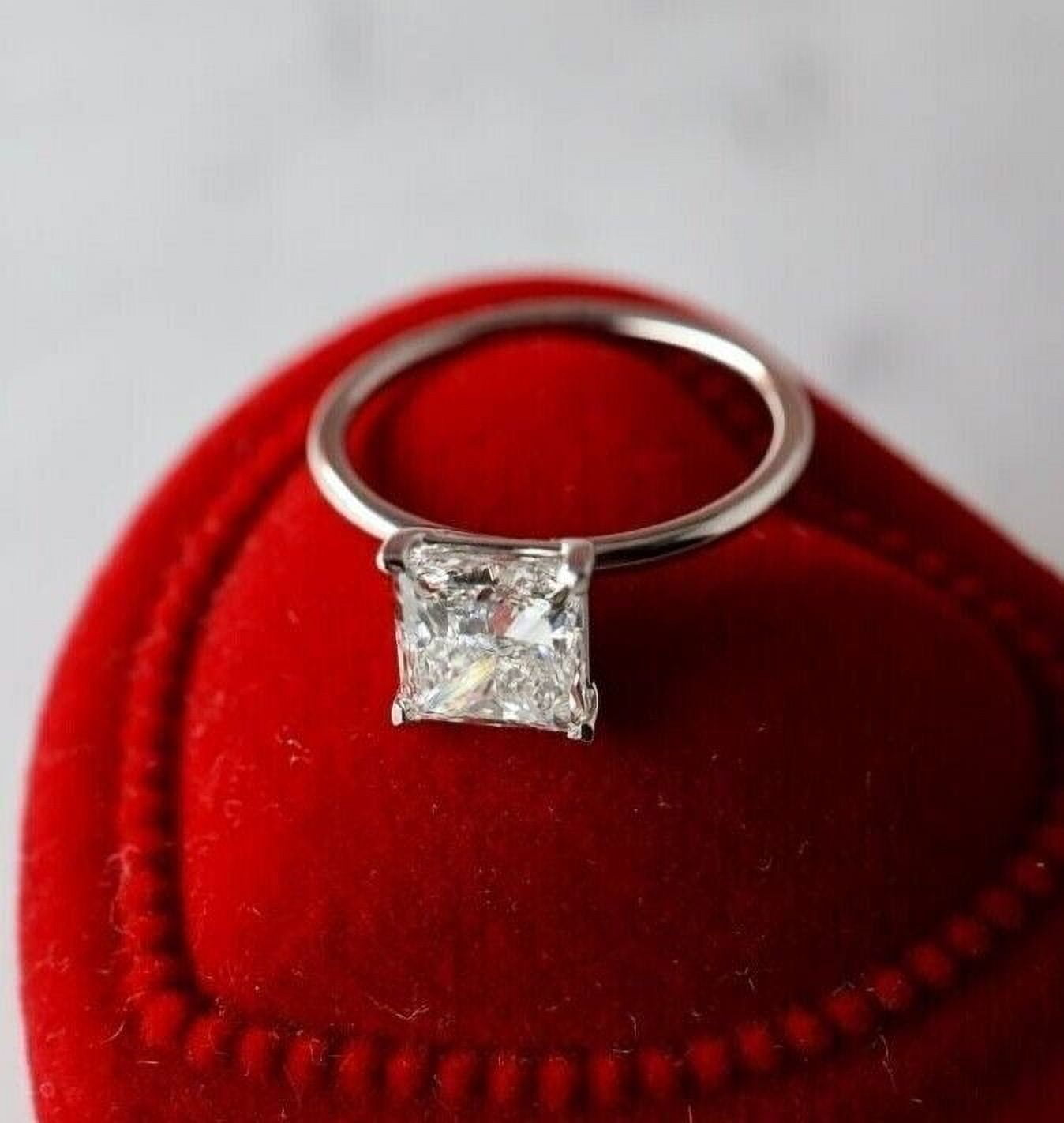 2Ct Princess Cut Lab Created Diamond Solitaire Engagement Ring Real 925 Sterling Silver 14K ...