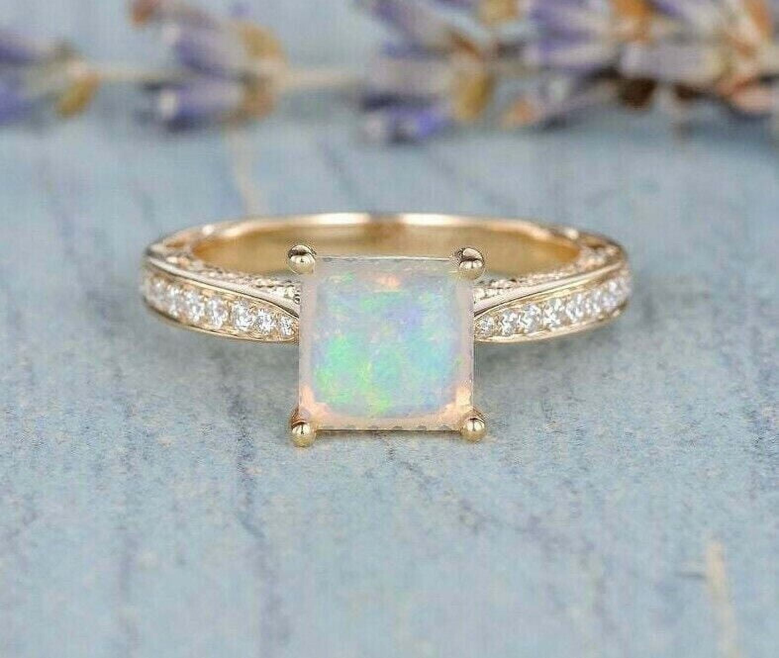 2Ct Princess Cut Lab Created Fire Opal Engagement Ring 14K Yellow Gold ...