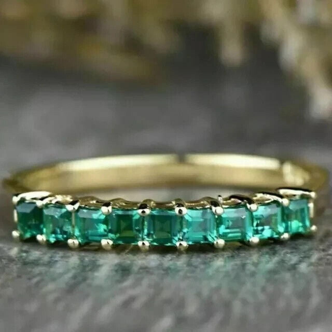 2Ct Princess Cut Lab Created Green Emerald Half Eternity Engagement ...