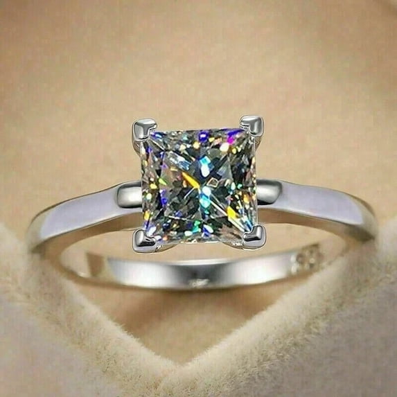2Ct Princess Cut Lab-Created Solitiare Diamond Engagement Ring 925 ...