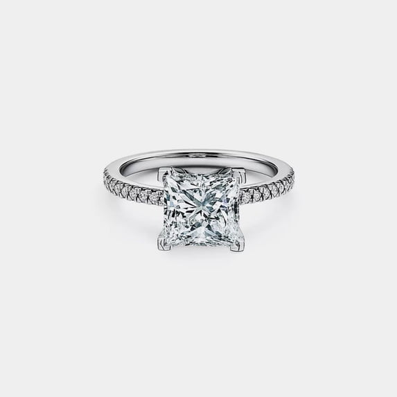 2Ct Princess Cut Real Moissanite Diamond Engagement Ring 14K White Gold ...