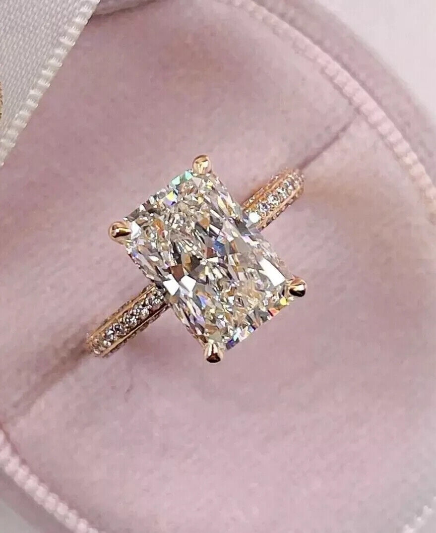 2Ct Radiant Cut Lab-Created Diamond Women's Wedding Ring 14K Yellow ...